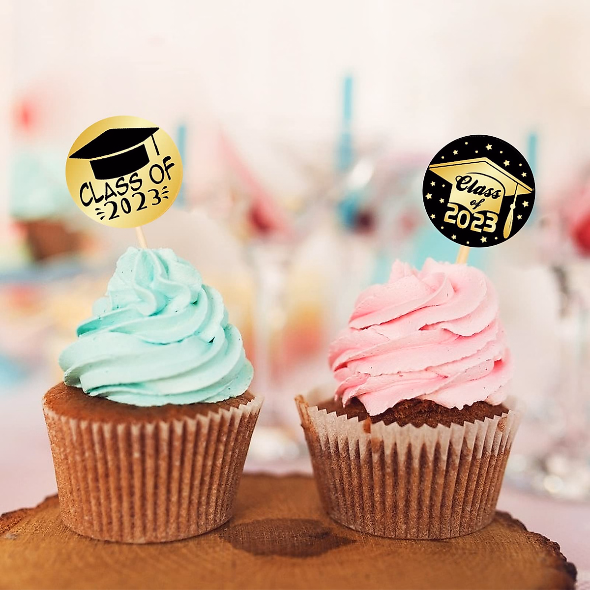 2023 Graduation Stickers, 240 Pieces Class of 2023 Grad Circle Stickers, Graduation Envelope Seals Candy Label Stickers (12 Design) - Black Gold