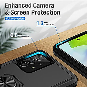 Samsung A53 5G Case, Galaxy A53 5G Case with [Tempered Glass Screen Protector Include] Circlemalls Military Grade 12 ft Drop Test Protection Shockproof with Ring Holder Kickstand Phone Cover- Black
