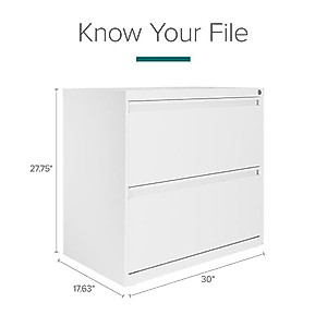 Hirsh 30" W Modern Metal Lateral File Cabinet with 2 Drawers & Secure Lock, Powder Coat, for Home/Office, in White Finish