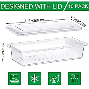 10 Pack Fruits Storage Organizer for Fridge with Lid and Removable Drain Plate 1.5 L Stackable Food Storage Produce Saver Container for Fridge to Keep Fruits Vegetables Meat Fish Fresh and Dry