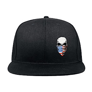Negi Skull with Flag Mask Item Black Snapback Hats for Men Caps, Classic Women Skull Hats for Men Snapback Extender Adjustable, Cozy Skeleton Cap Black Trucker Hats for Men Women