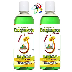 AUKAR Bergamot Shampoo 17.63 Fl Oz (PACK of 2) plus Key Chain Shampoo de Bergamota 500ml más Llavero. Twin Pack. 100% Natural.