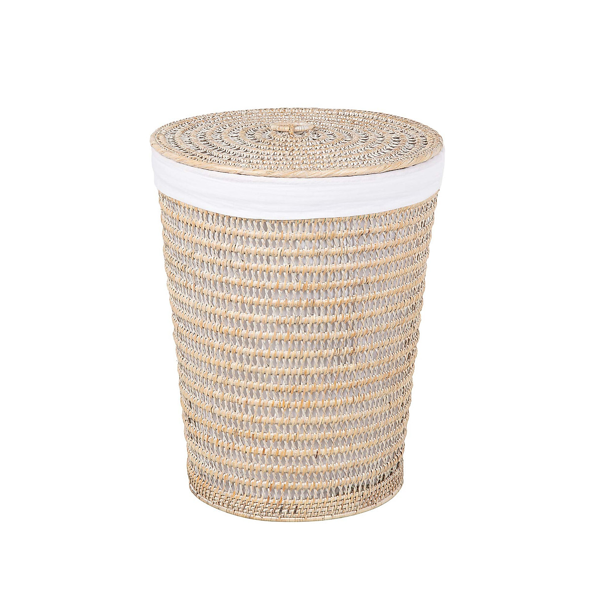 Cambria Rattan Laundry Hamper with Liner, White-Wash