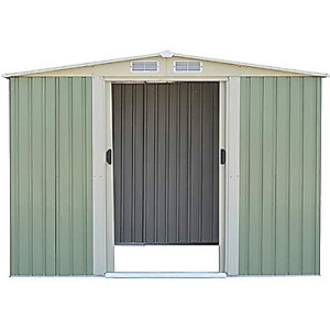 Goplus Outdoor Storage Shed Galvanized Steel Garden Tool House w/Sliding Door, 10 x 8ft (Green)