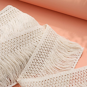 10 Yards Cotton Tassel Fringe Trim - AWAYTR 5 Inches Wide Sewing Fringe Trim for DIY Curtain Clothing Dress Pillow Craft Ribbon (Beige,12cm)