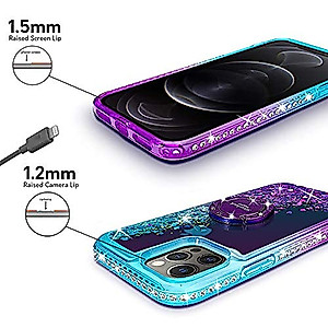Silverback for iPhone 12 Pro Max Case, Moving Liquid Holographic Glitter Case with Kickstand, Girls Women Bling Diamond Ring Protective Case for Apple iPhone 12 Pro Max 6.7", Purple