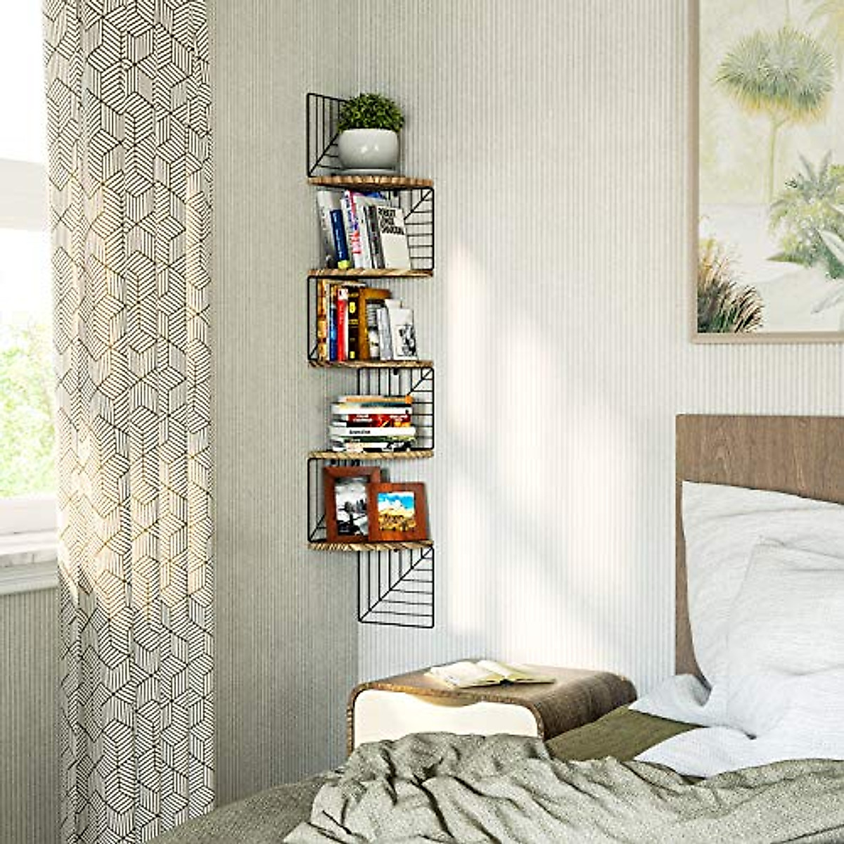 Love-KANKEI Wall Mounted Corner Shelf and Floating Shelf Bundle (Contain 2 Items)