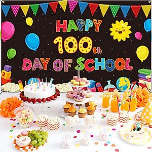 100th Day of School Backdrop, Happy 100 Days Background Banner for Kindergarten Preschool Primary School Celebrate 100th Day Party Supplies Favors (Black)