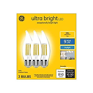 GE ultrabright LED 100 watt Equivalent CA12 Daylight Dimmable Decorative Light Bulb (3-Pack)