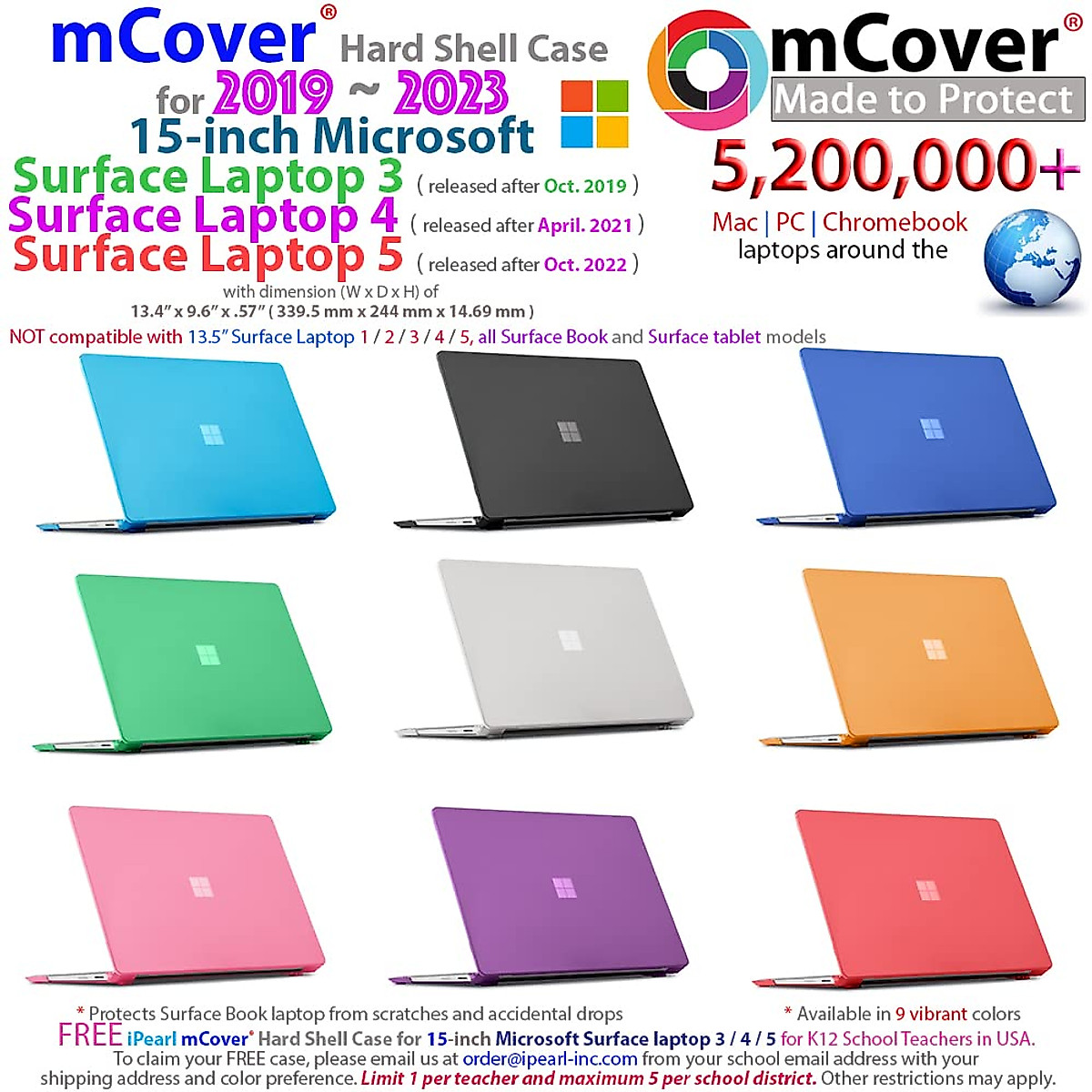 mCover Case Compatible for 2019-2023 15" Microsoft Surface Laptop 5/4 / 3 ONLY (NOT Fitting Any Other Microsoft Surface Models) Laptop Computers - Black