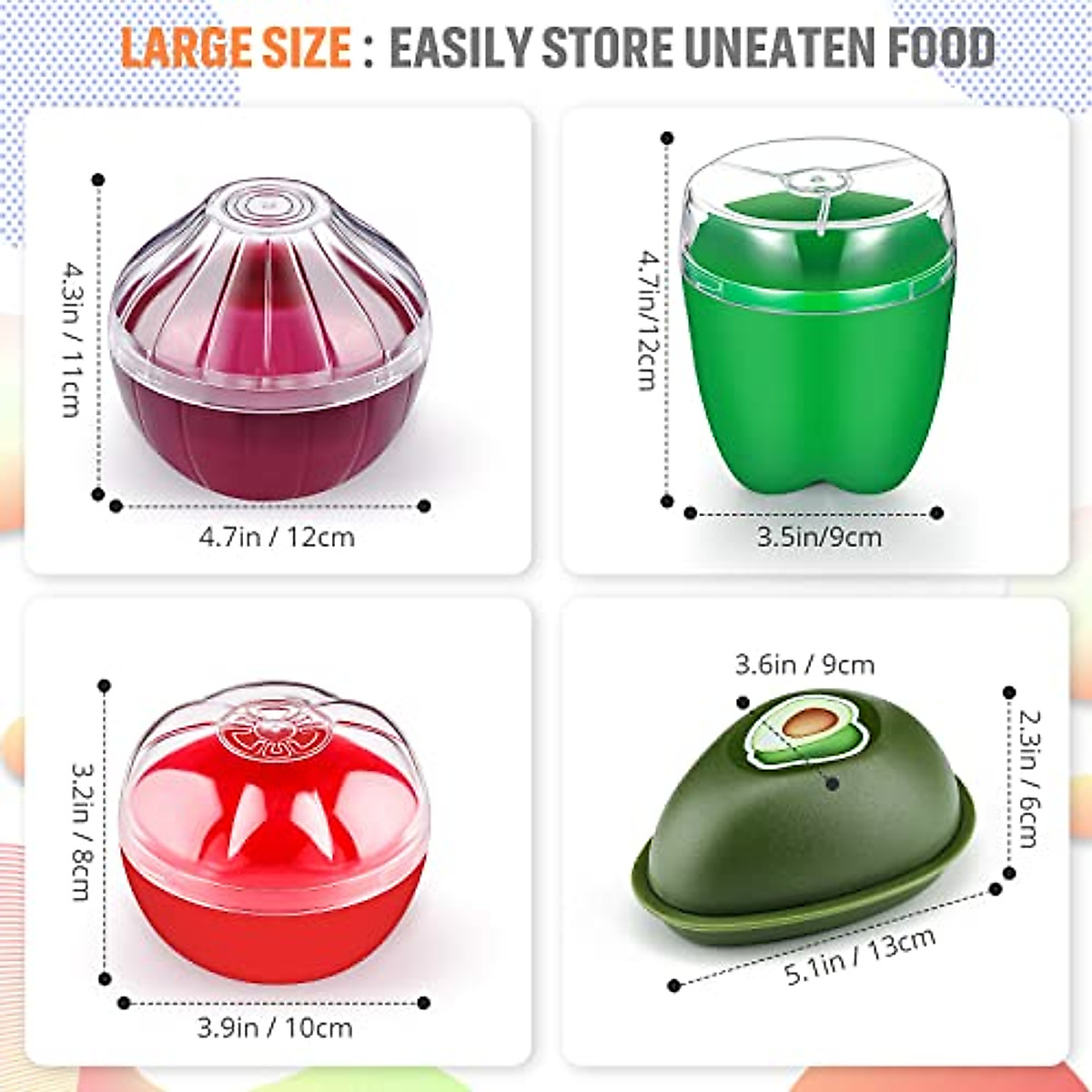 4 Pieces Silicone Fruit and Vegetable Shaped Savers, Storage Containers for Fridge, Avocado Green Pepper Tomato and Onion Keeper/Saver/Holder, Refrigerator Vegetable Crisper