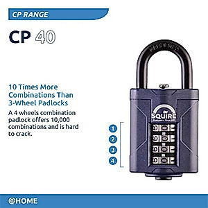 Squire Heavy Duty Padlock (CP40) - Toughest Steel Shackle - 4 Wheel Combination Padlock - Alloy Steel for Corrosion Resistance - Weatherproof Lock for Home, School & Garage (Blue, 40 mm)