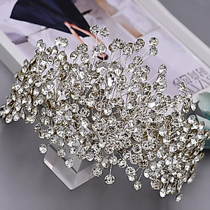 ULAPAN HP376 Silver Rhinestone Wedding Headpiece for Women Handmade Bridal Headband Hair Accessories (Headwear