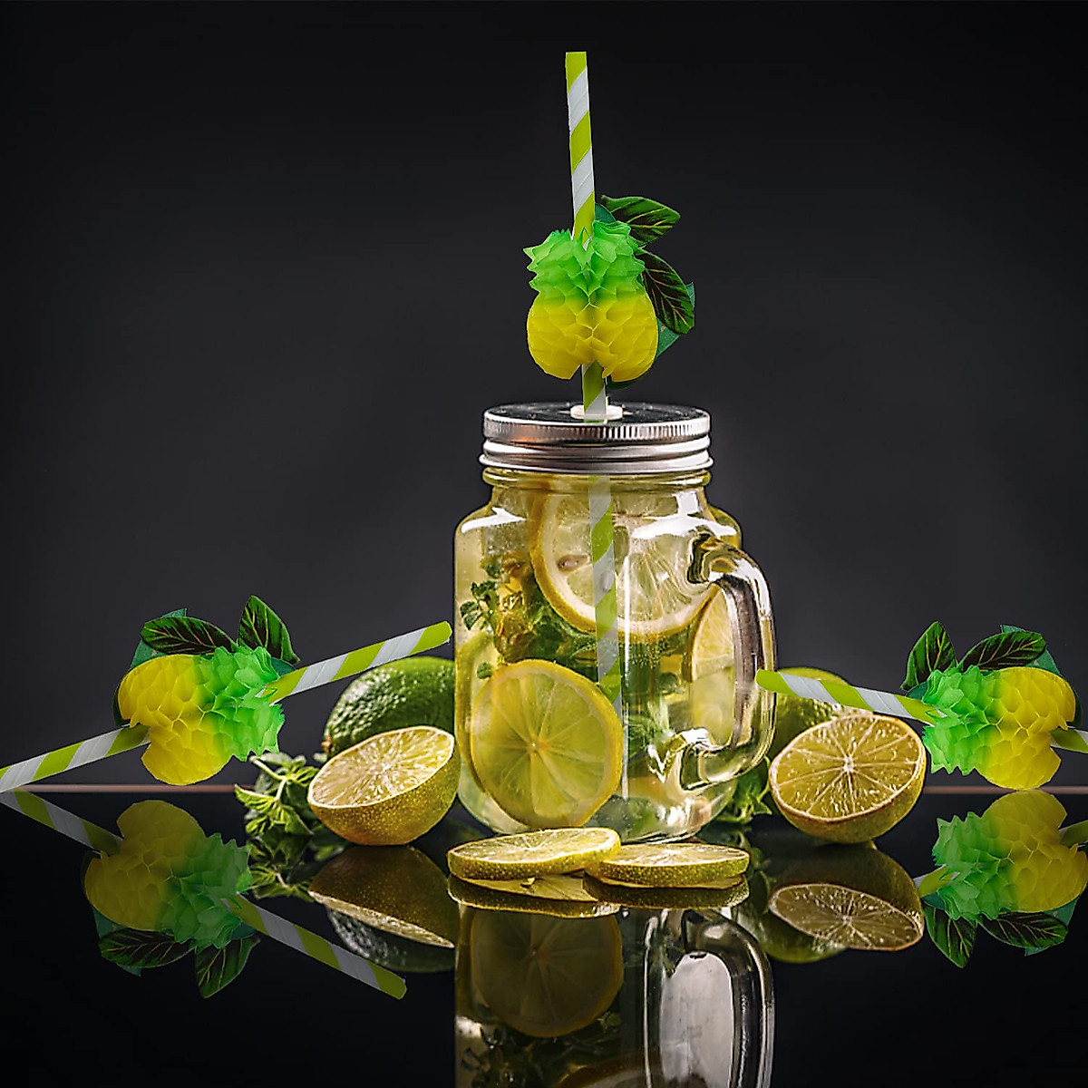 50 Pieces Flamingo Pineapple Straws Flamingo Paper Straw Decorations Disposable Drinking Straws Honeycomb Cocktail Straws for Pool Hawaiian Luau Party Table Decor Birthday Wedding Tableware Supplies