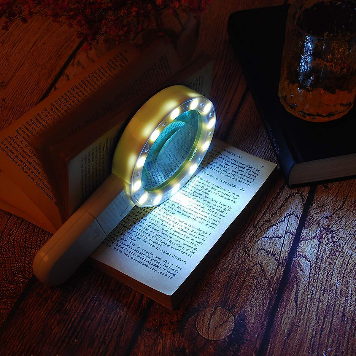 Magnifying Glass with Light, 30X Large Handheld Magnifying Glass 12 LED Illuminated Lighted Magnifier for Macular Degeneration, Seniors Reading, Soldering, Inspection, Coins, Jewelry, Exploring