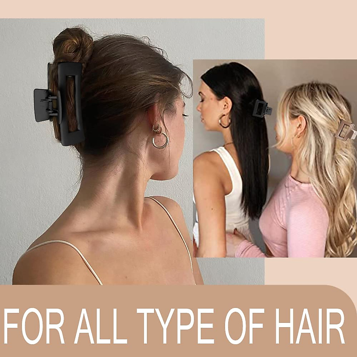 Bmobuo Large Claw Clips 8Pcs & Small Clips 2Pcs for Women, Hair Clips for Thick Hair, Neutral Matte, Non-slip Hair Accessories, Size Fits All, Plastic & Alloy for Ladies and Girls