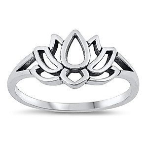Oxidized Lotus Flower Leaf Yoga Blossom Ring 925 Sterling Silver Band Size 12