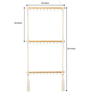 UREYMX Hanging Jewelry Organizer Macrame Necklace Holder, with 30 Hooks, Over Door Necklace Rack, Wall Mounted Jewelry Hanger with Tassel Boho for Necklace Headband Bow Earring Bracelet