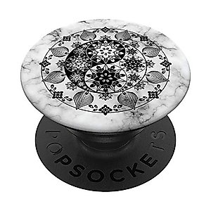 Pretty Yin and Yang Boho Floral Black & White Mandala Flower PopSockets Swappable PopGrip