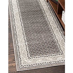 Unique Loom Williamsburg Collection Traditional Border with Dotted Center Area Rug, Runner 2' 9" x 9' 10", Gray/Beige