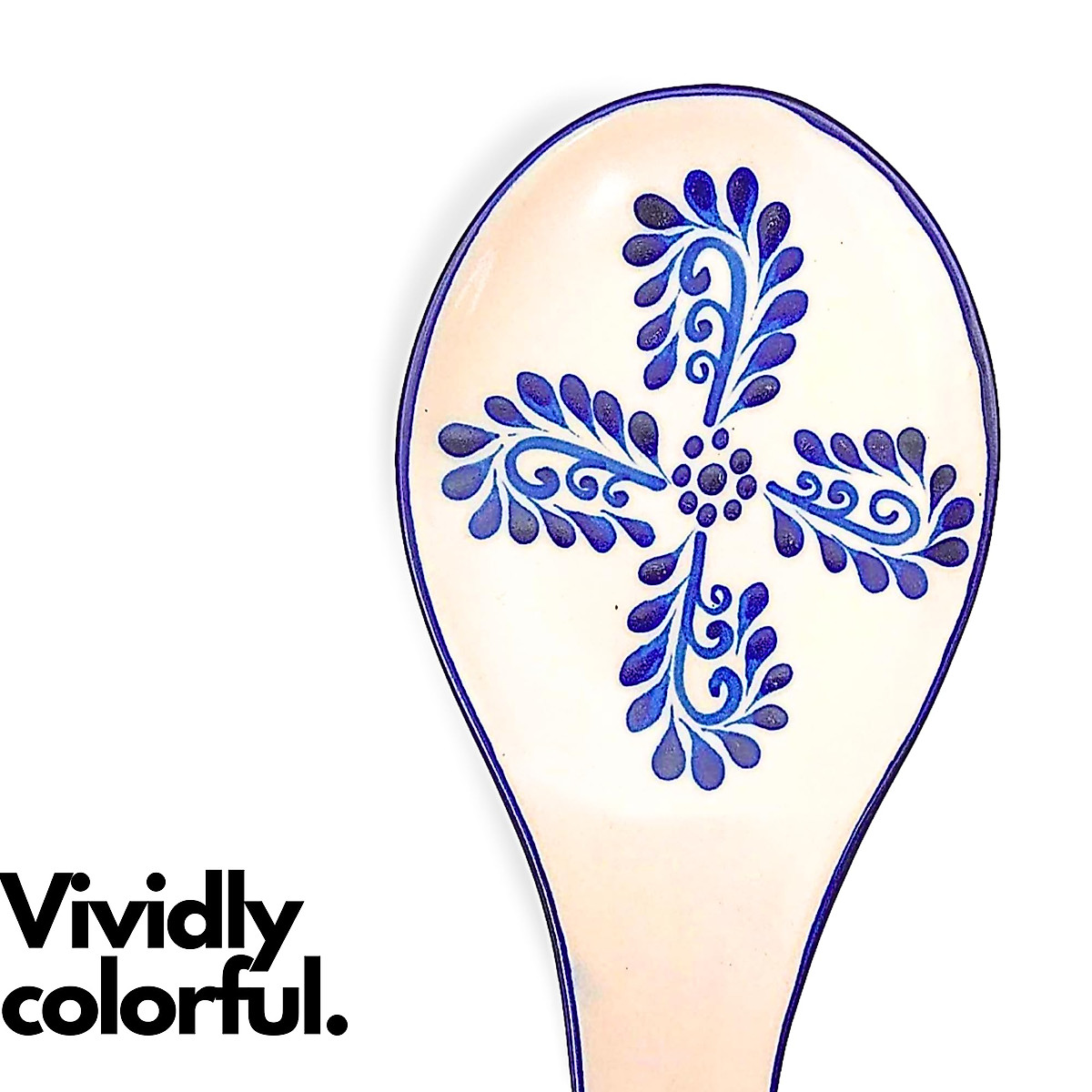 White Ceramic Spoon Rest - Hand Painted In Mexico - Handmade Talavera Kitchen Utensil Holder for Counter Stove Top - Dishwasher Safe - Mexican Style - Porta Cucharas Colonial White