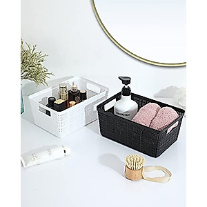 Set of 6 Plastic Storage Bins Pantry Organization and Storage Containers Storage Baskets Shelf Organizer Bins for Shelves Drawers Desktop Closet Playroom Classroom Office, White