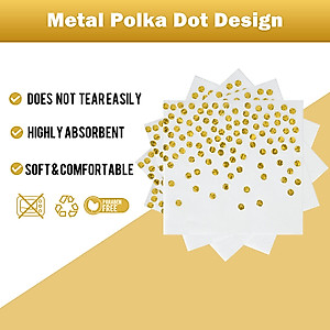 CENLBJ Disposable Plates 100 Pack - White & Gold Paper Plates 50 x 7, Gold Dot Napkins 50 x 6.5, Party Supplies for Weddings, Birthdays & All Occasions