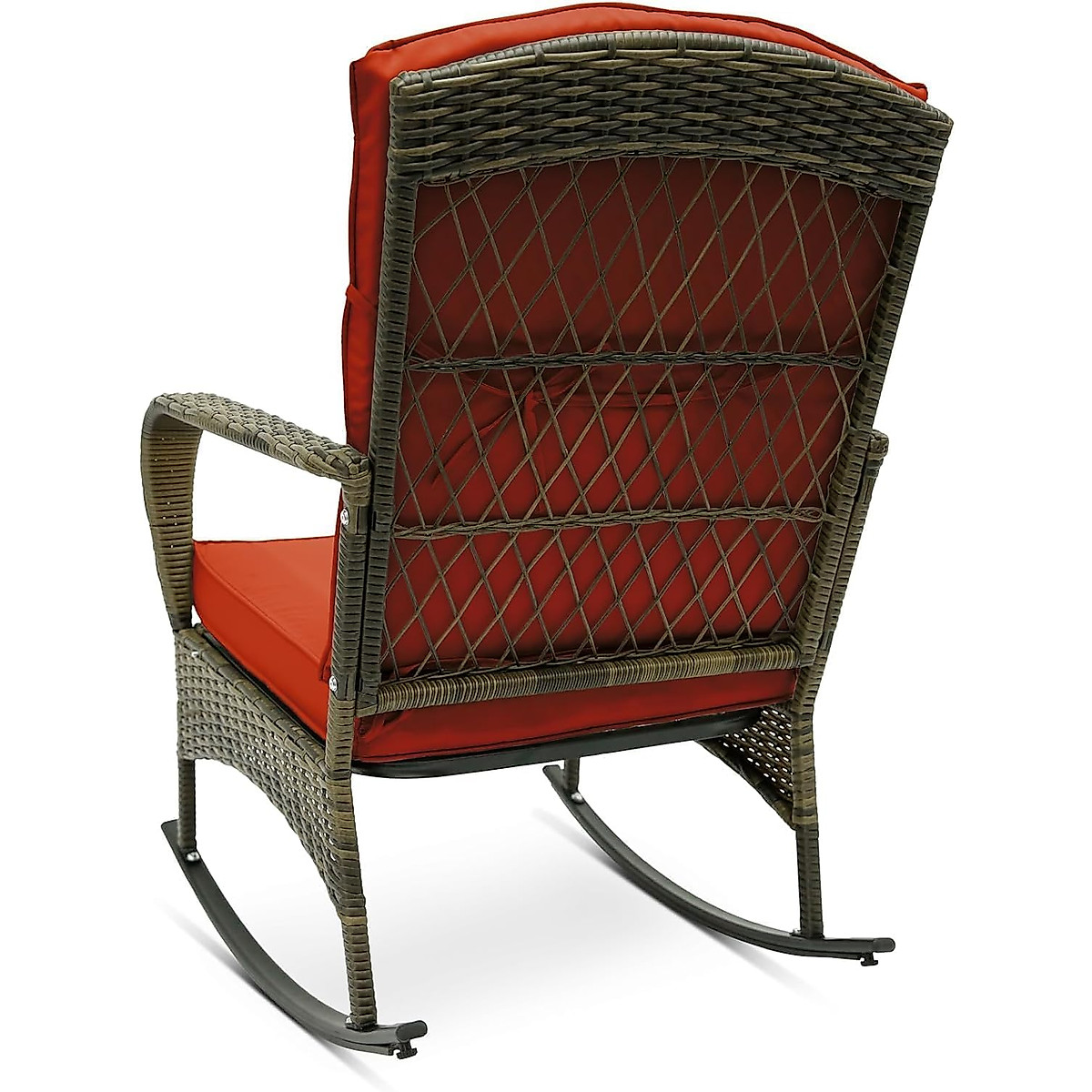 CIRMUBUY 3-Piece Outdoor Furniture Set, Patio Conversation Chair, Wicker Rocking Chair with Side Table for Porch, Garden, Poolside & Deck, Carrot