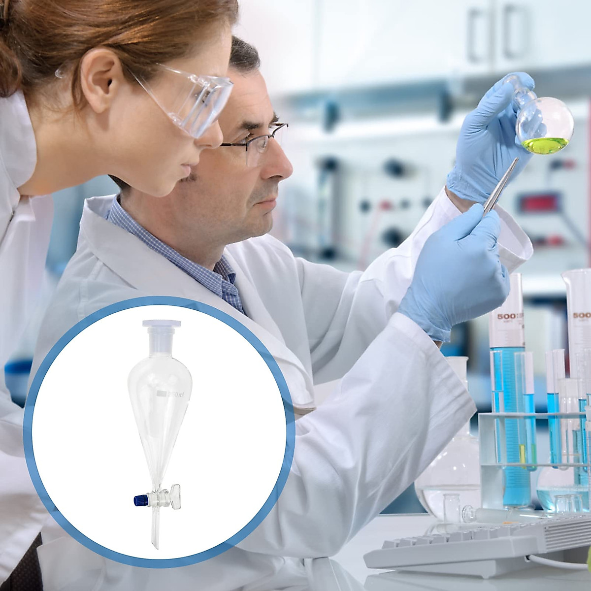 POPETPOP Separating Funnel- 250ml Separatory Funnel Pear Shaped Borosilicate Glass Separatory Funnel Laboratory Separation Funnel Separation Funnel for Lab