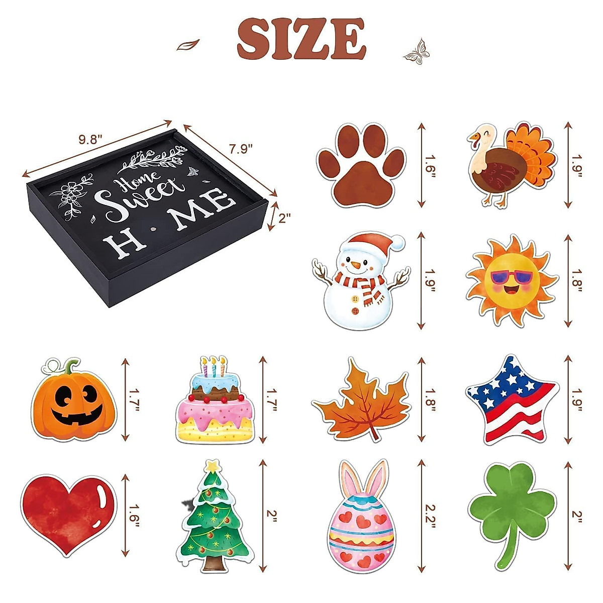 WERNNSAI Home Sweet Home Sign - Interchangeable Holiday Decor with 12 Piece Wooden Changeable Holiday Magnets Seasonal Icon Wood Sign for Desktop Kitchen Bedroom Xmas House Warming Gifts