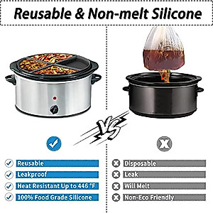 Slow Cooker Divider, 6 QT Silicone Liner, 4 in1 Slow Cooker Liners Reusable & Leakproof Silicone Crock Pot Dividerr Insert, Dishwasher Safe Cooking（Black）