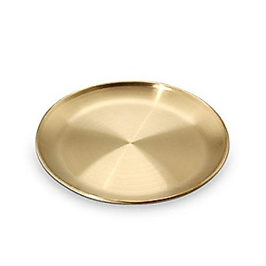 European Style Round Gold Dinner Plate, Cake Tray Western Steak Round Serving Dishes, Home Kitchen Tableware(14cm)