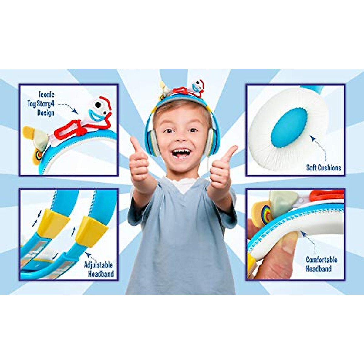 Kids Headphones for Kids Toy Story 4 Forky Adjustable Stereo Tangle-Free 3.5Mm Jack Wired Cord Over Ear Headset for Children Parental Volume Control Kid Friendly Safe Perfect for School Home Travel