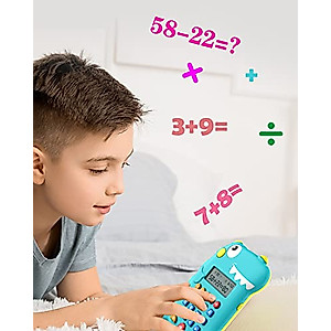 HONGID Electronic Math Games for Kids 4-6-8,Dinosaur Calculator for Kids with Music,Addition,Subtraction,Multiplication & Division,Learning Educational Toys Gifts for Boys Girls Age 4 5 6 7 8+