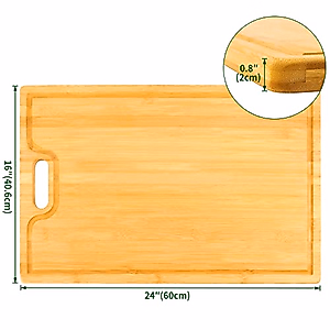 VaeFae 24 x 16 Inch XXX-Large Bamboo Cutting Board with Cutout Handle and Juice Groove, Heavy Kitchen Chopping Board for Meat and Vegetables