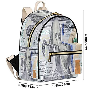 Backpack Purse for Women Money 100 Dollar Bill PU Leather Mini Backpack Small Fashion Casual Shoulder Bag Lightweight Waterproof Daypacks for Ladies Kids Teen Girl Travel Hiking