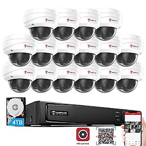 【Audio】Anpviz 16CH 4K 8MP IP PoE Security Camera System 4TB,16CH 4K H.265+ NVR & 16pcs Dome 8MP IP PoE Cameras, 98ft Night Vision,Wide Angle,24/7 Recording,Outdoor Indoor Waterproof IP67 SD Card Slot