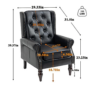 Meesifeel PU Leather Accent Chair,High Wingback Chair with Buttons, Modern Living Room Chairs,Single Club Armchair with Rivet Decoration,Upholstered Reading Chairs for Living Room/Bedroom (Black)