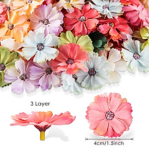 Xinnun 120 pcs Faux Flowers Heads for Crafts Artificial Small Silk Daisy Flowers Embellishments 1.5 Inch Mini Assorted Faux Flowers Bulk DIY Wreath for DIY Holiday Wedding Party Home Garden Decoration