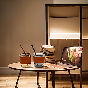 YULUDZSW Glass Cups With Lids And Straws, 16oz Coffee Cup, Hick Wall Glass Tumbler With Insulated Leather Sleeve Smoothie Cups,Travel Ready Coffee Tumbler/Couple Style Amber + Smoky Gray