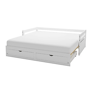 Alaterre Furniture Jasper Twin to King Extending Day Bed with Storage Drawers, White