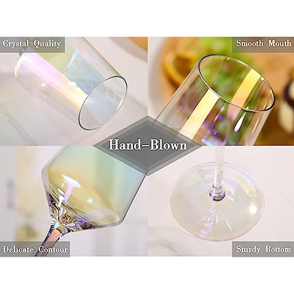 Physkoa Rainbow Wine Glass Crystal Hand-Blown Iridescent Wine Glasses Set of 6 for Wine Tasting,Bar 15oz