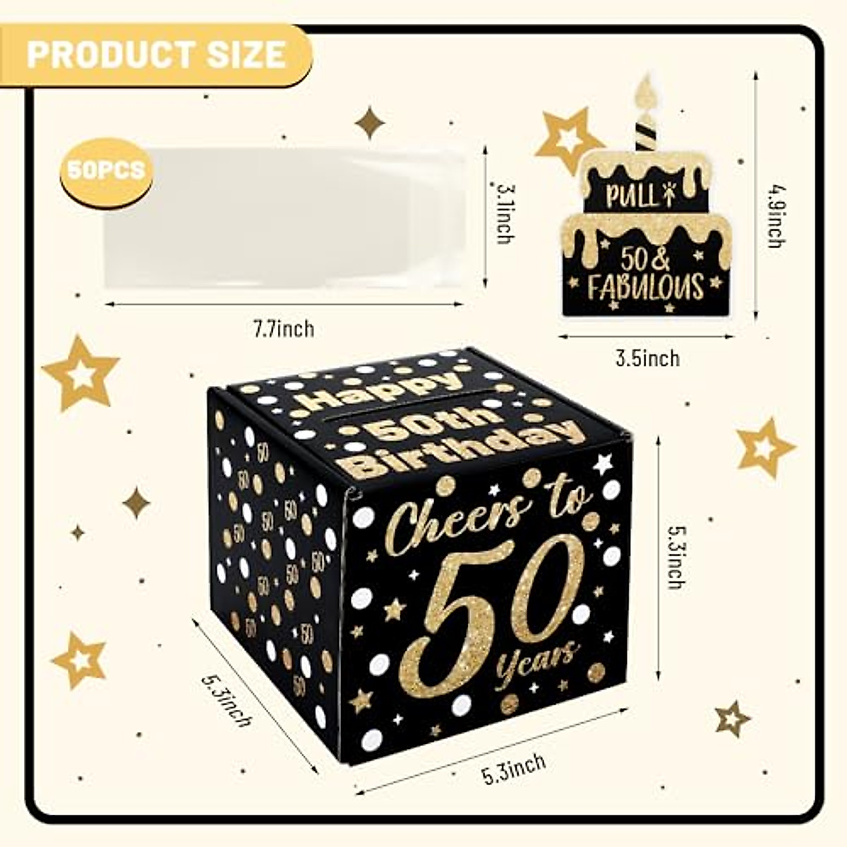50th Birthday Money Box for Cash,Surprise Box Explosion Gift, Billionaire Money Holder with Pull Out Card DIY Set