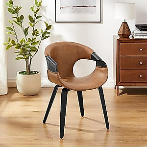 Art Leon Dining Chairs Set of 2, Mid Century Modern Kitchen Dining Room Chairs, Faux Leather Accent Chairs with Wood Legs, Black Oak Bentwood, Brown