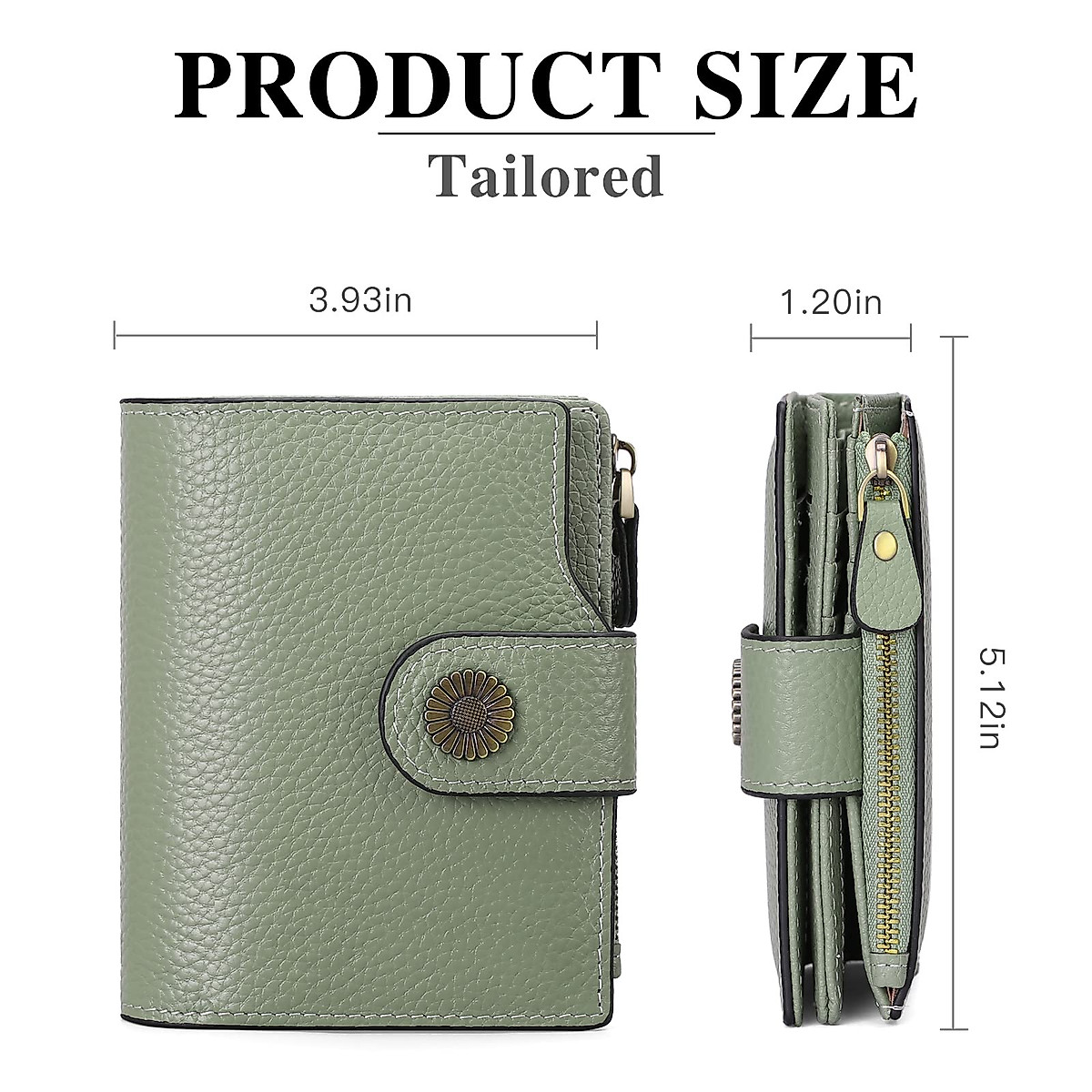 Falan Mule Women's Lightweight Genuine Leather Wallet, Includes Card Holders, RFID-Blocking, Lightweight, Photo & ID Holder, Green