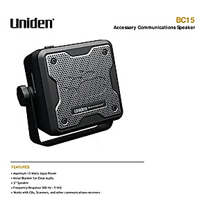 Uniden (BC15) Bearcat 15-Watt External Communications Speaker. Durable Rugged Design, Perfect for Amplifying Uniden Scanners, CB Radios, and Other Communications Receivers, Black