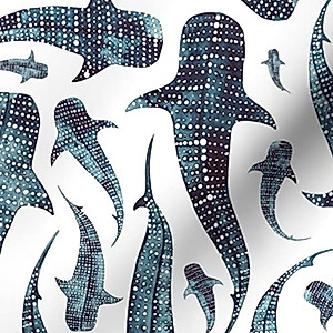 Spoonflower Fabric - Whale Shark Blue Animal Swimming Navy Sea Ocean Printed on Petal Signature Cotton Fabric by The Yard - Sewing Quilting Apparel Crafts Decor