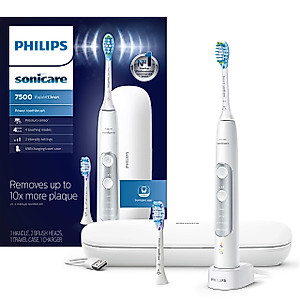 PHILIPS Sonicare ExpertClean 7500 Rechargeable Electric Toothbrush, White + Extra Brush Head, Charging Travel Case - 4 Modes and 3 Intensities Brushing, Up to 2 Weeks Operating time - HX9690/06