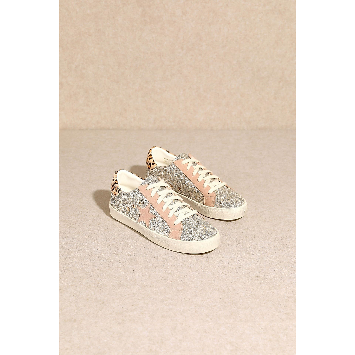 Mi.iM Skylar Rubber Sole Lace-up Glitter Suede Leather Star Sneakers (8, Light Gold)