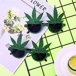 5 Pairs Marijuana Glasses Glittered Weed Glasses Pot Leaf Round Lens Sunglasses for Halloween Costume Green